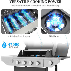 Sapphome 4 - Burner Free-standing Liquid Propane Gas Grill with Side Burner and Cabinet | Wayfair